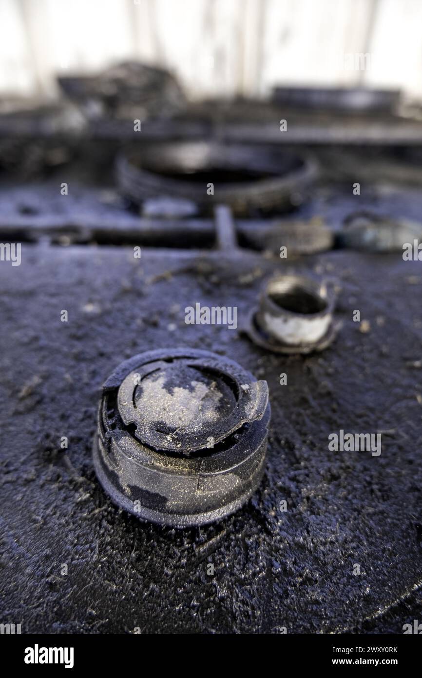 Detail of dirty and used oil, pollution and destruction of the ...