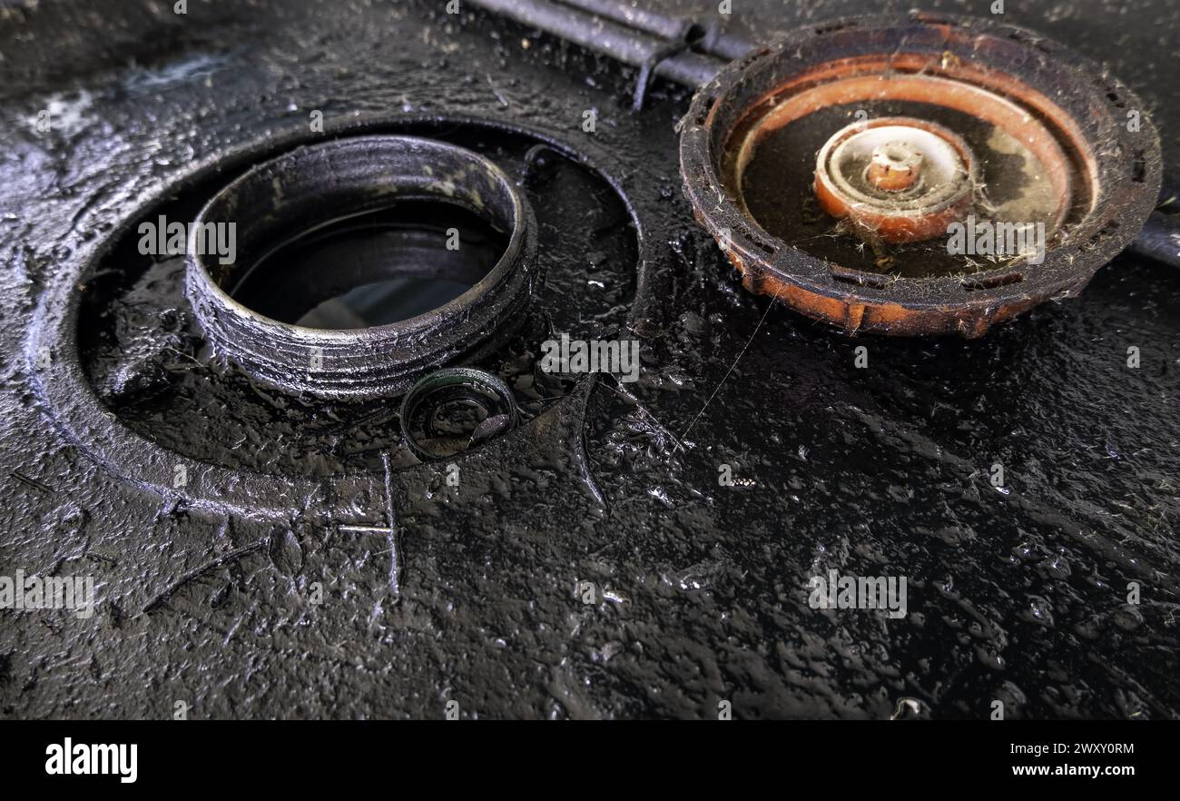 Detail of dirty and used oil, pollution and destruction of the ...