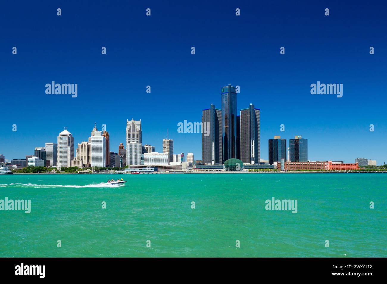 Detroit and he Renaissance Center in Detroit, Michigan, USA, seen from ...