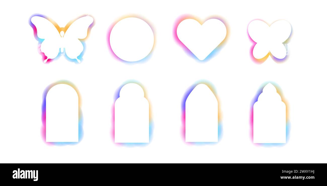 Y2k frame abstract arch, spectrum butterfly glow aura blur shapes ...