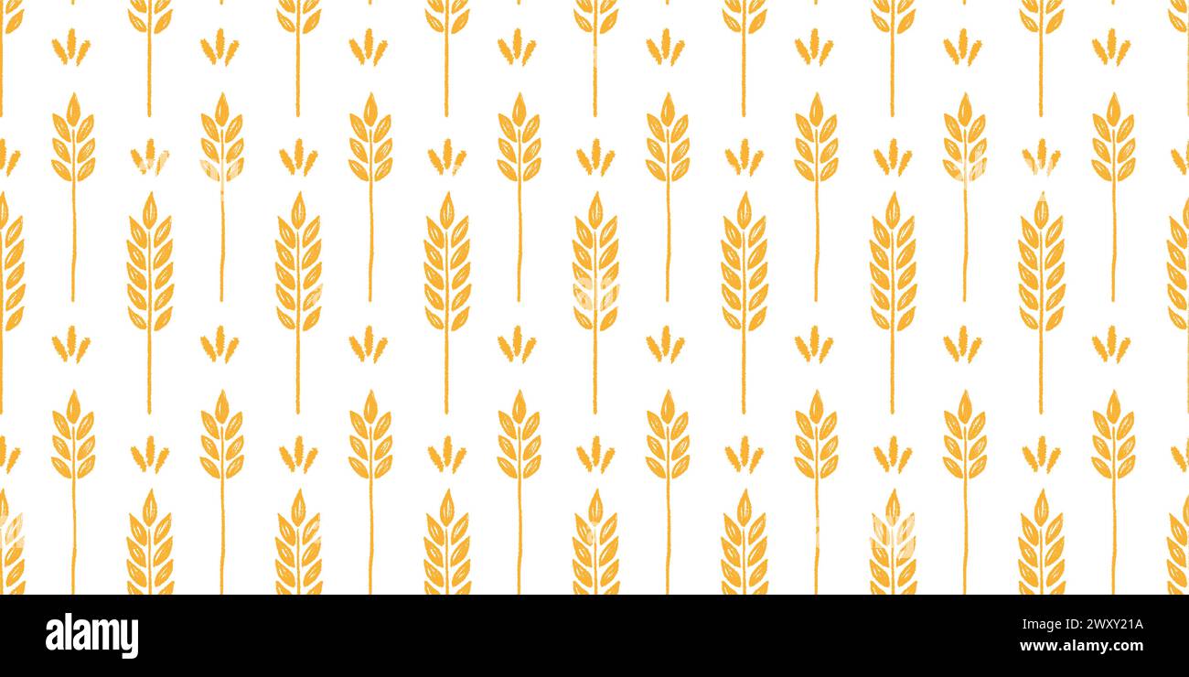Wheat brush texture seamless pattern background. Hand drawn crayon ...