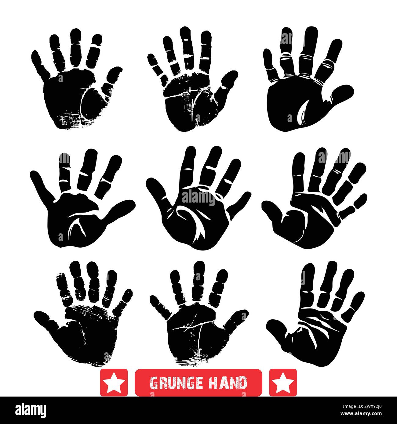Rugged Grunge Hand Gestures Vector Set Raw and Weathered Silhouettes ...