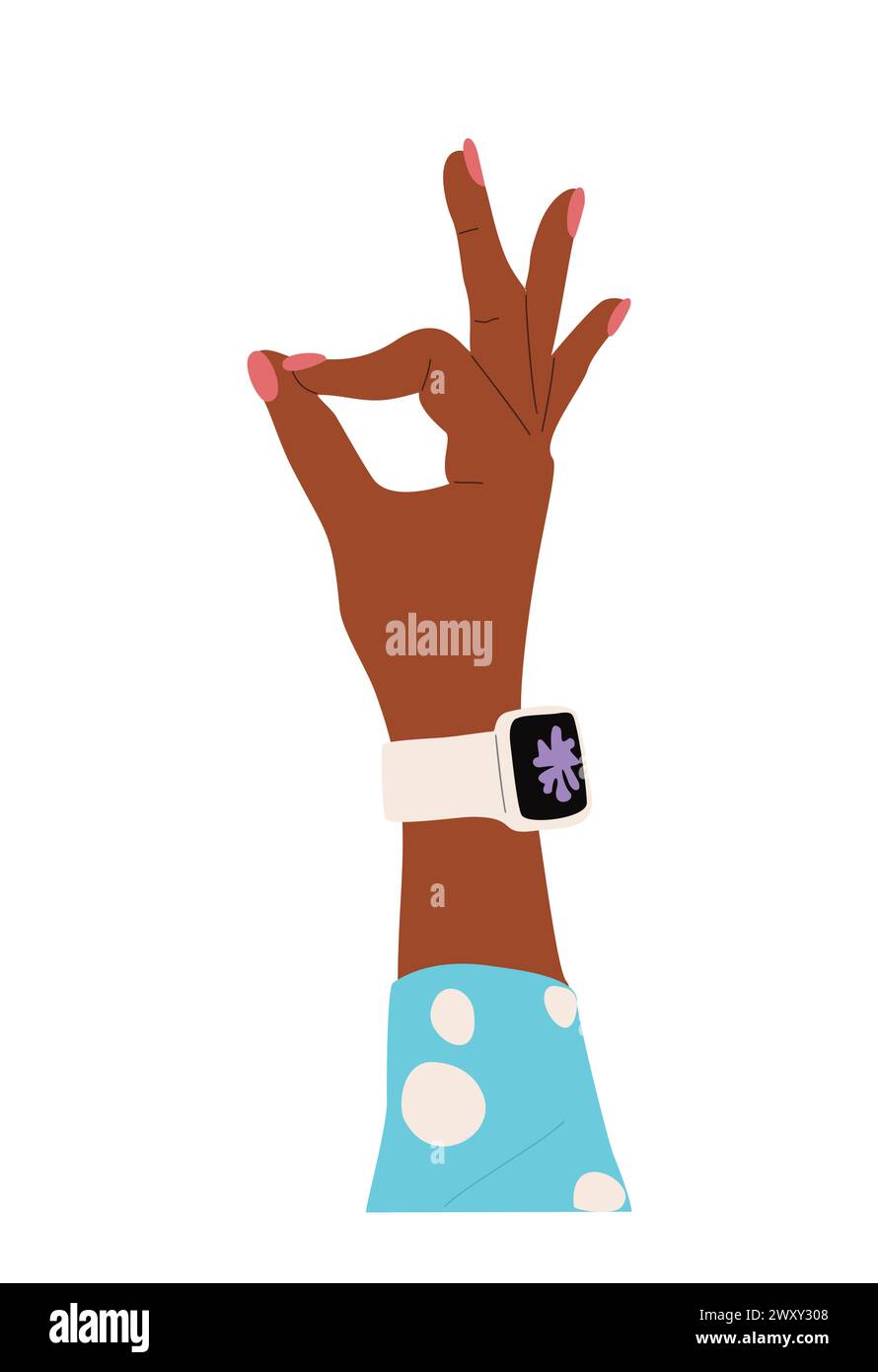 Female hand wearing smart watch on wrist isolated Stock Vector Image ...