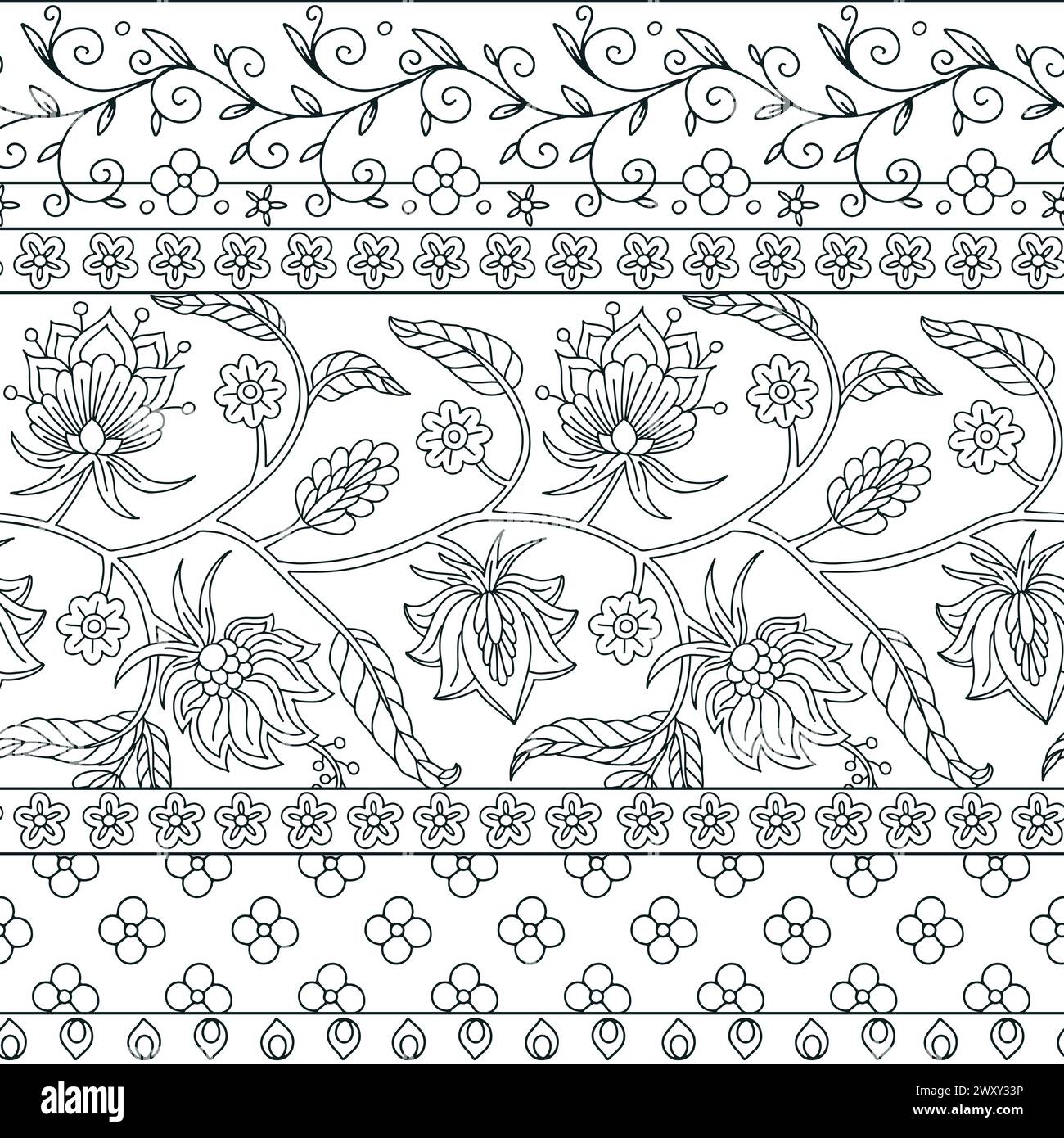 Floral seamless border pattern with indian trailing flowers motifs ...