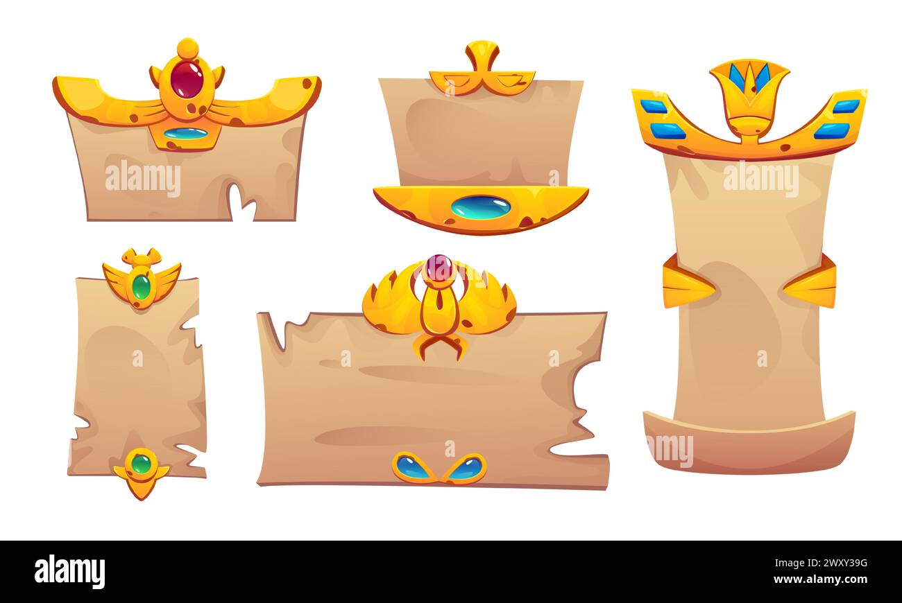 Ancient Egyptian game frame ui papyrus element. Egypt gold parchment ...