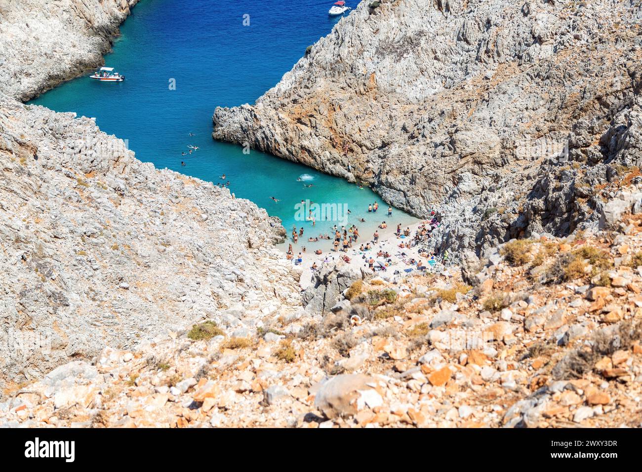 Seitan Limania or Agiou Stefanou hidden sandy beach, Crete island ...