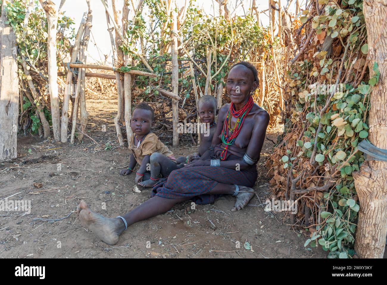 Omorate, Omo Valley, Ethiopia - May 11, 2019: Woman from African tribe ...