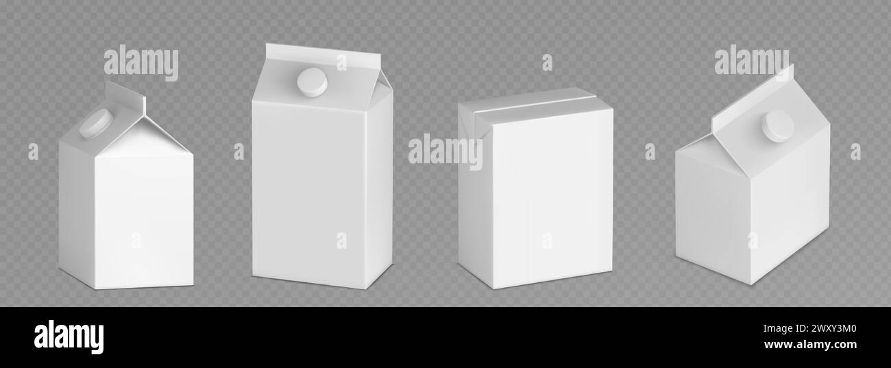 Milk or juice tetra pack mockup. Realistic 3d vector illustration set ...