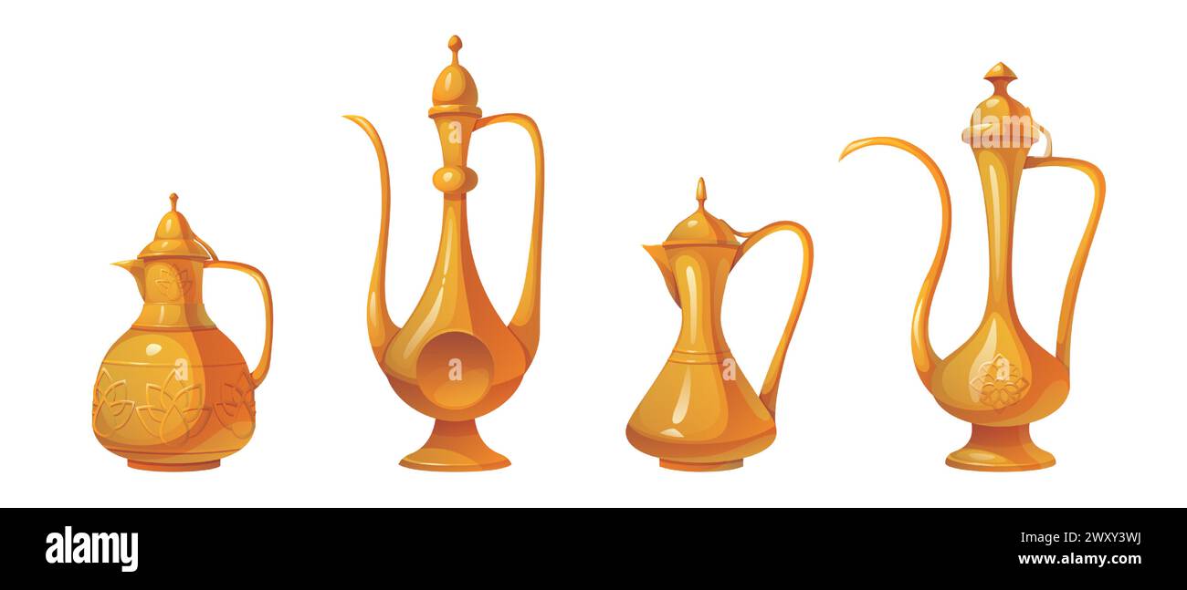 Arabic tea or coffee pot with traditional ornament. Cartoon vector ...