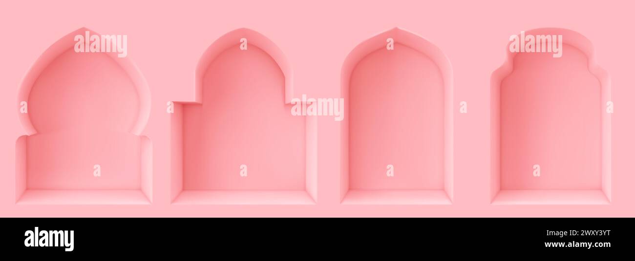 Pink ramadan shape windows set. Vector realistic illustration of ...