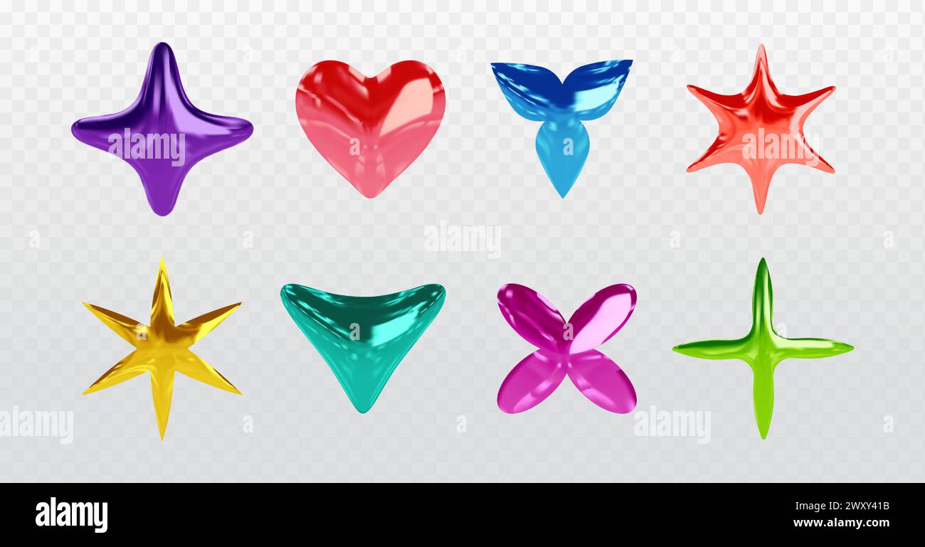 3d abstract y2k shape, star element graphic design. Cute geometric ...