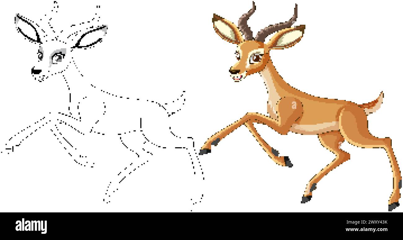 Vector illustration of two gazelles, one colored, one outlined Stock ...