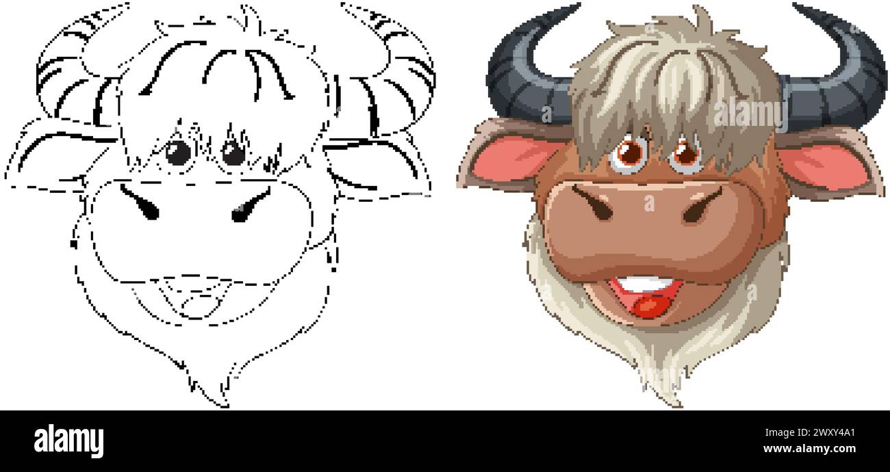 Two stages of a yak cartoon character illustration Stock Vector Image ...
