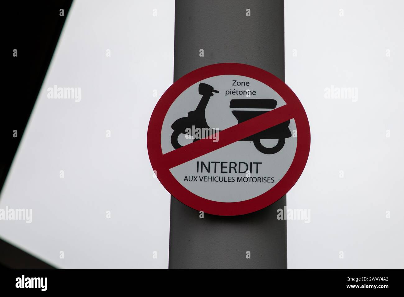 motorcycle moped prohibited traffic road sign in french text zone ...