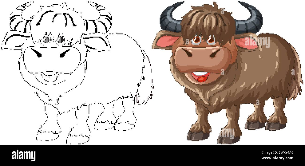 Colorful and outlined yak drawings side by side Stock Vector Image ...