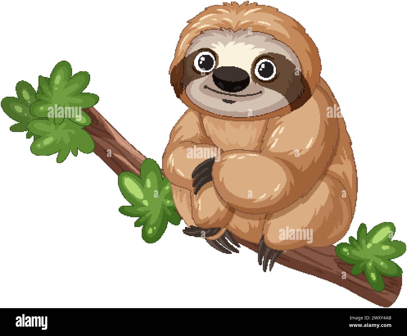 Cute cartoon sloth clinging to a tree branch Stock Vector Image & Art ...