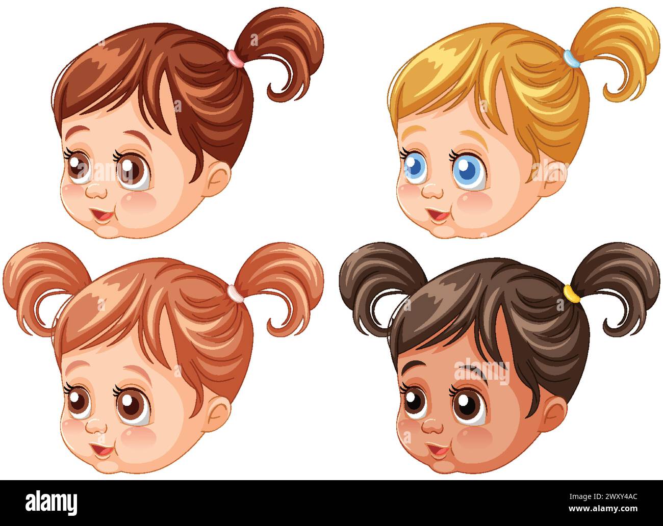 Four cartoon toddler girls with different hair colors Stock Vector ...