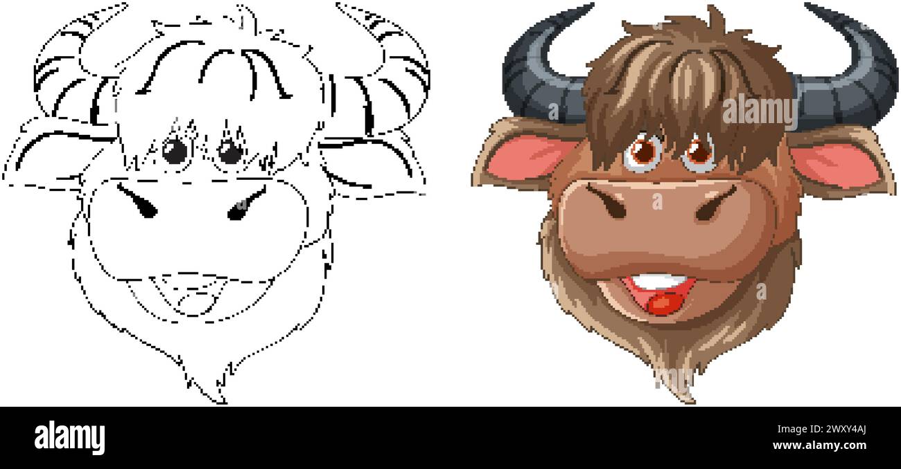 Two stages of a yak cartoon character illustration Stock Vector Image ...