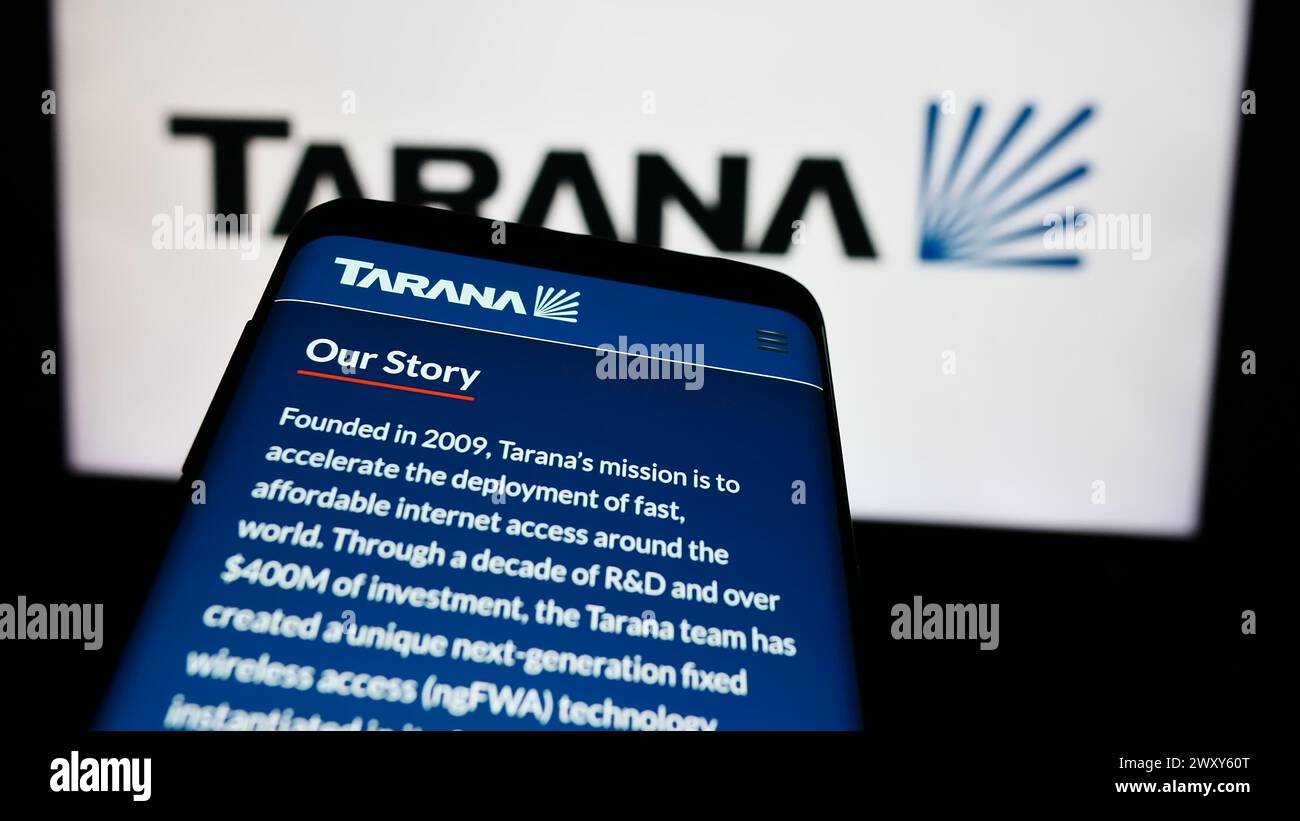 Mobile phone with website of US telecommunications company Tarana ...