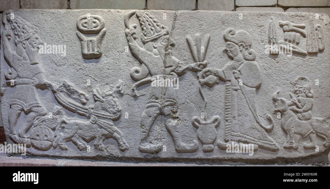 Relief with offering drink and sacrifice, 10th century BC, basalt ...