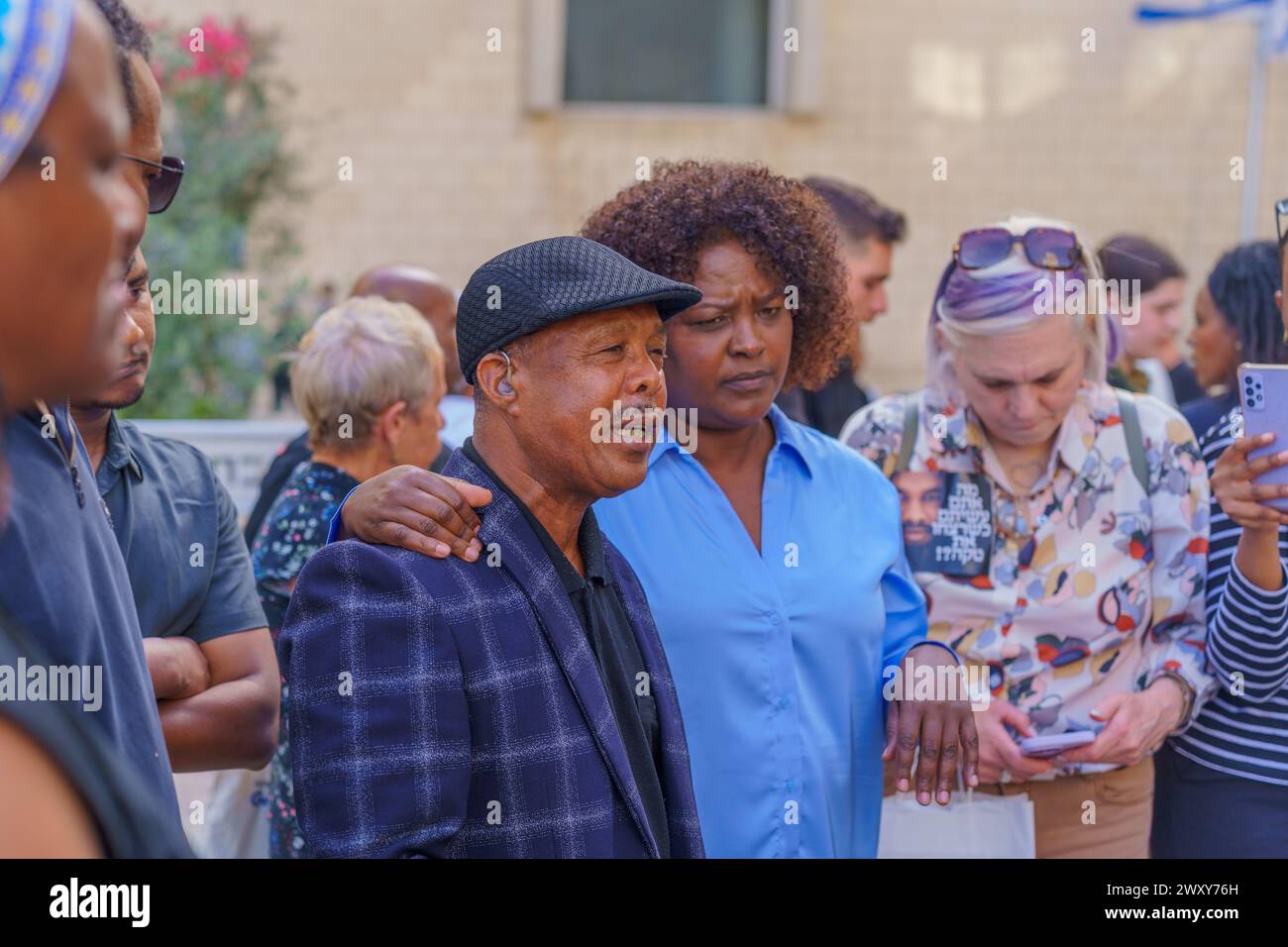 Haifa, Israel - April 02, 2024: Family members of Solomon Teka, and ...