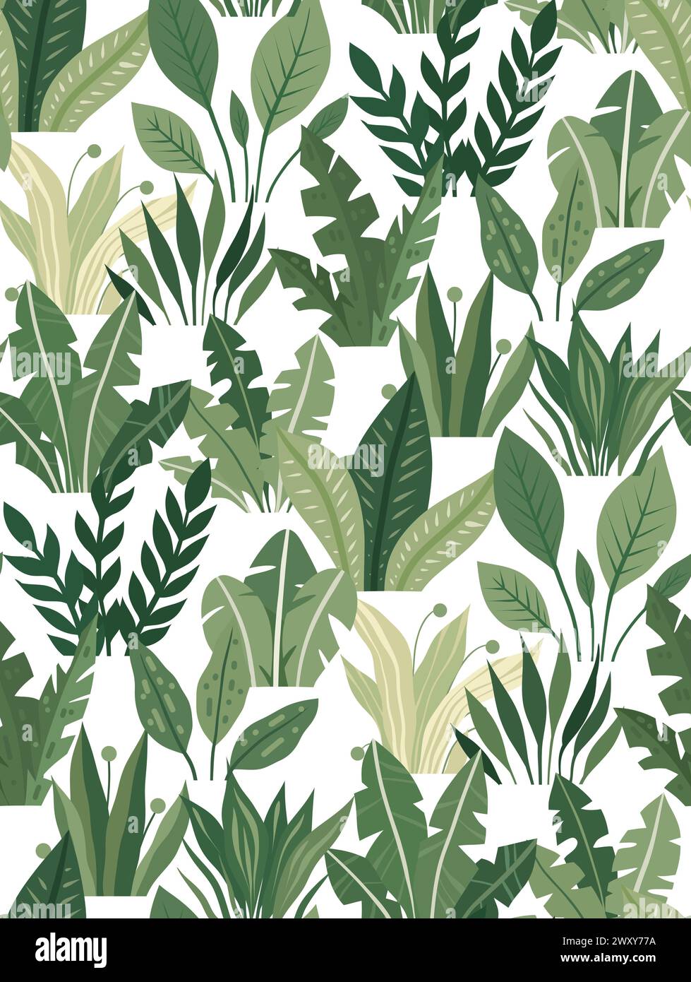 Vector seamless pattern with flat hand-drawn plants on a white ...