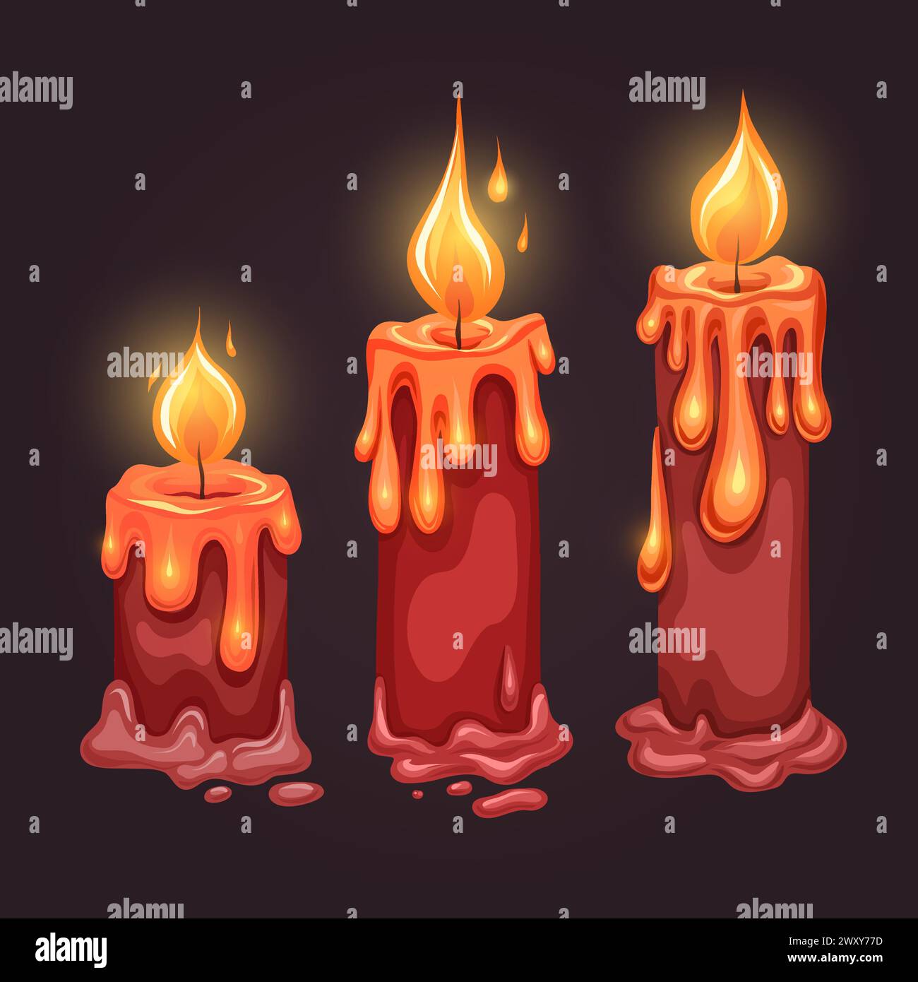 Vector set of cartoon candles with lights. Collection of cliparts of ...