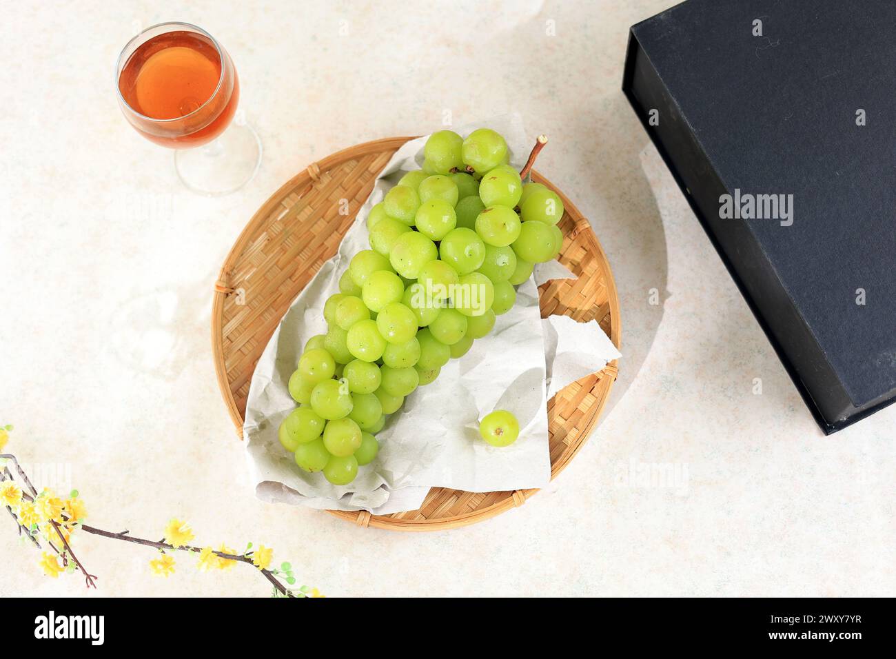 Top View Shine Muscat with Box for Gift, Korean Green Grapes Stock ...