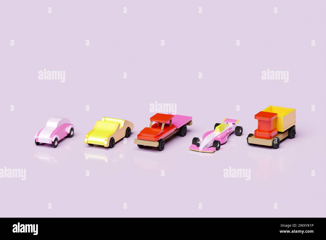 3d illustration colorful models of children's cars of various types ...