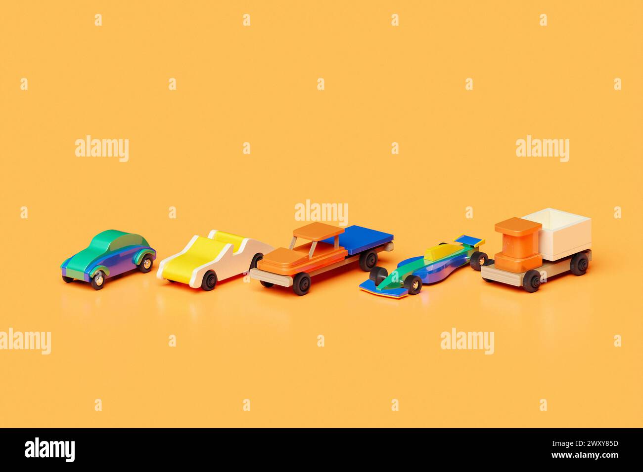 3d illustration colorful models of children's cars of various types ...