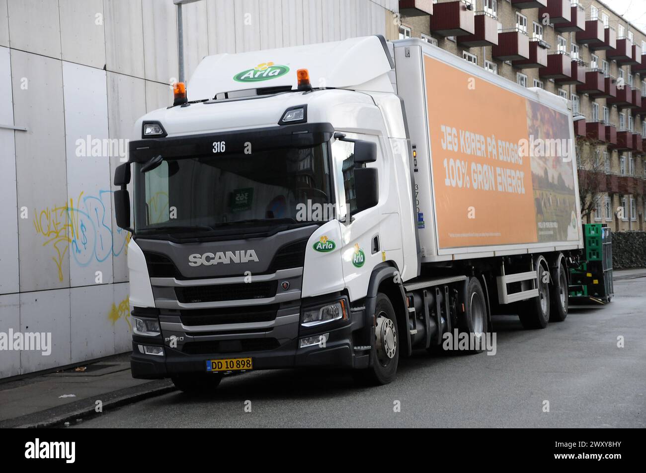 Copenhagen, Denmark /03 April 2024/ Arla dairy food proucts delivery ...