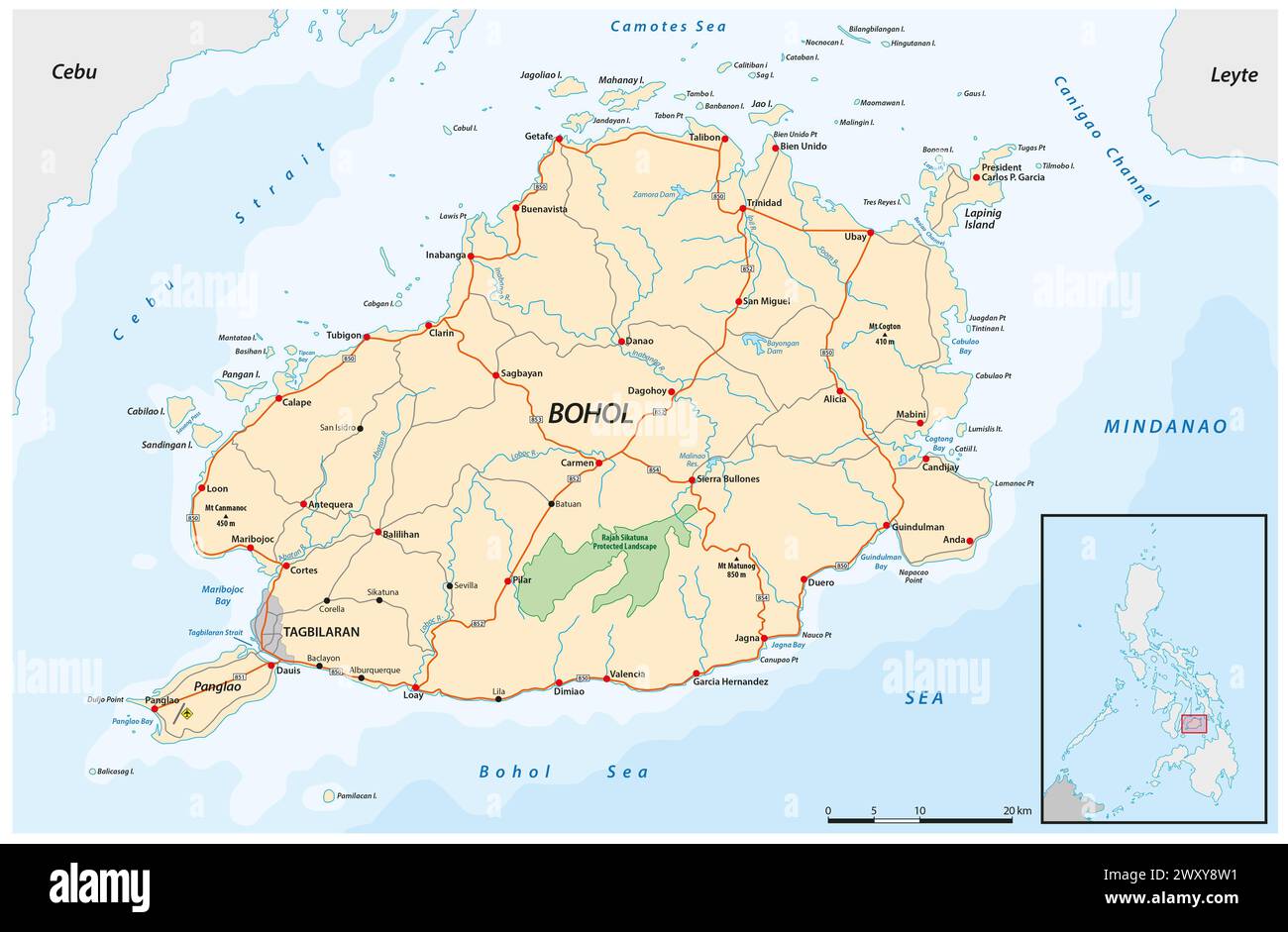 Vector map of the Philippine island of Bohol, Visayan Islands Stock ...