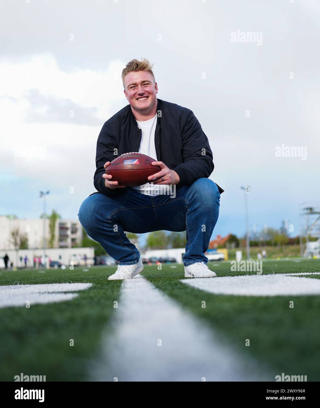 NFL player Bernhard Raimann at a press conference on the occasion of ...