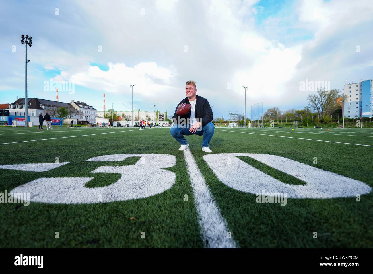 NFL player Bernhard Raimann at a press conference on the occasion of ...