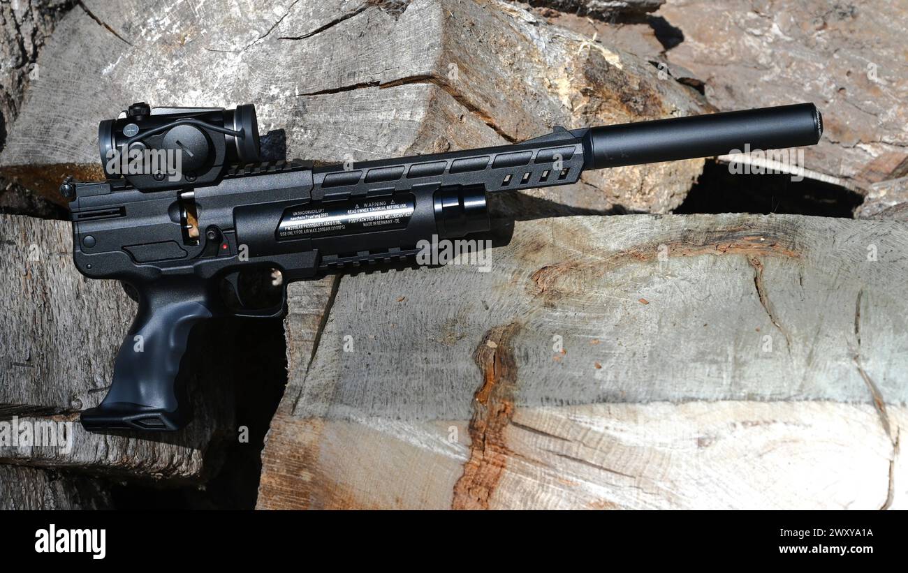 Weihrauch HW 44 with a silencer and a red dot sight Stock Photo - Alamy