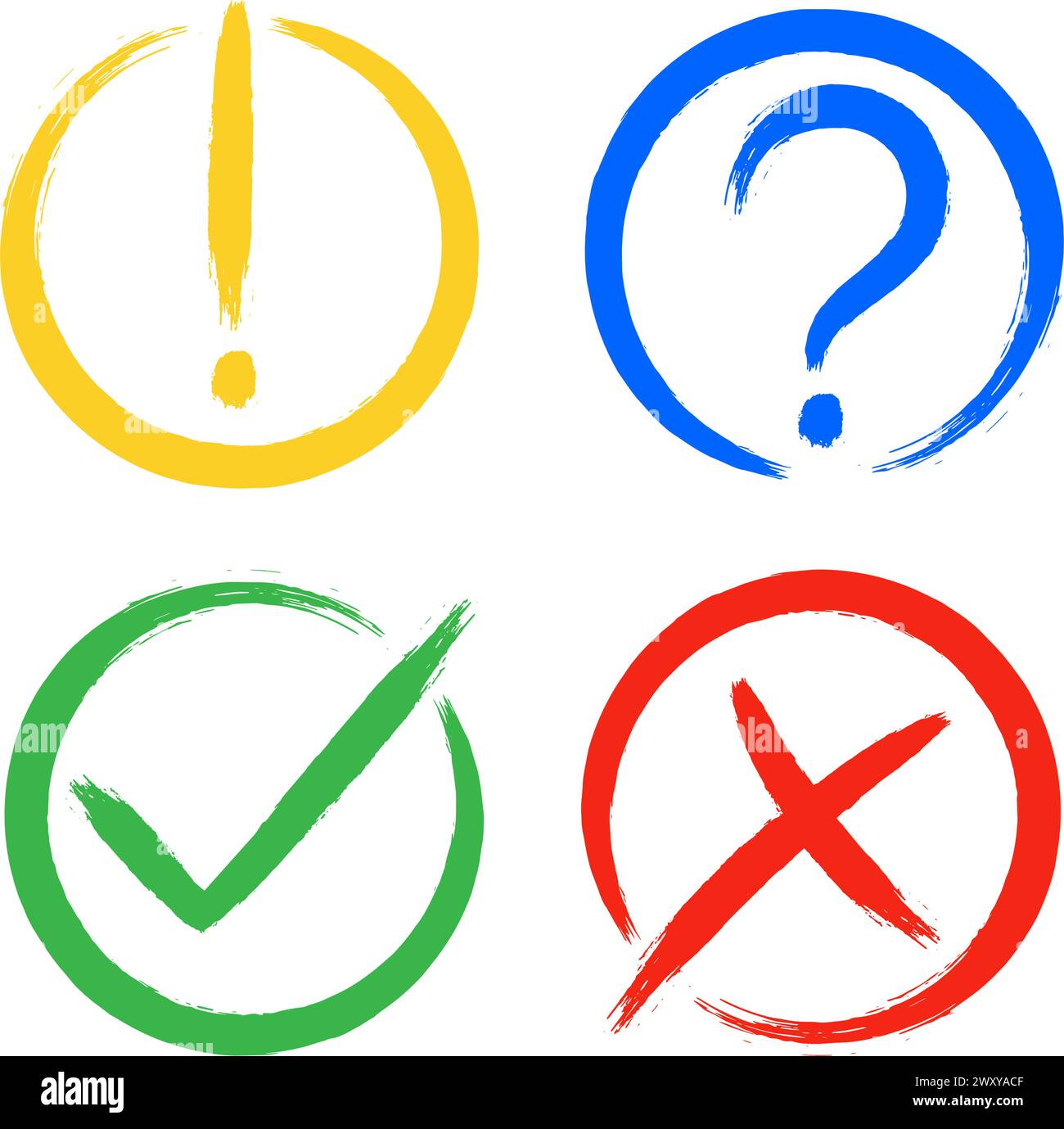 Dirty grunge cross x, tick OK, exclamation and question check marks in ...