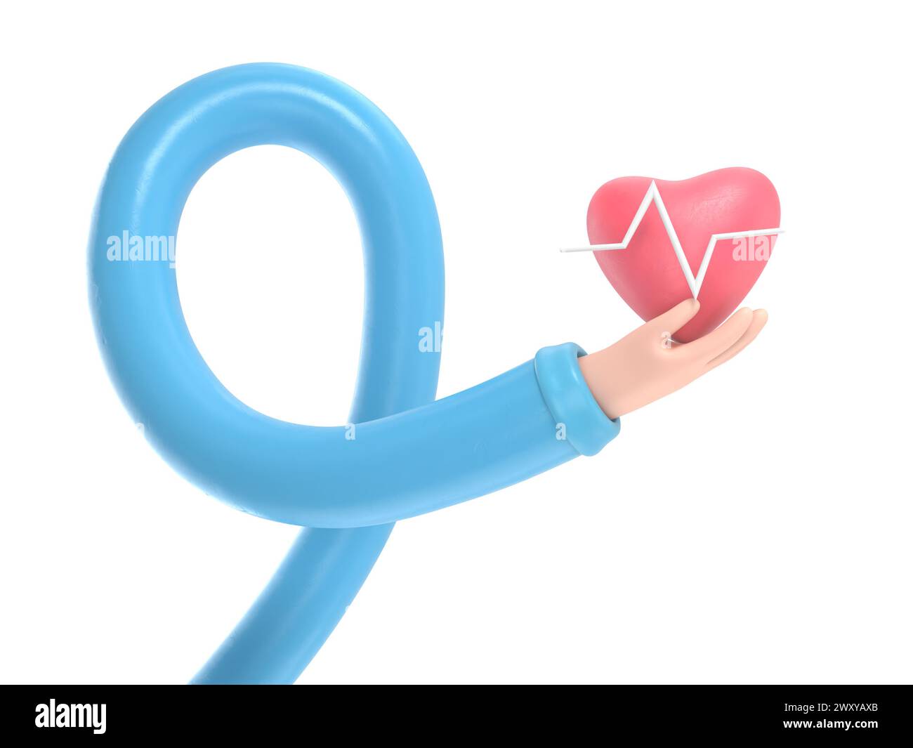 3d render. Medical heart rate icon. Doctor or cardiologist cartoon hand ...