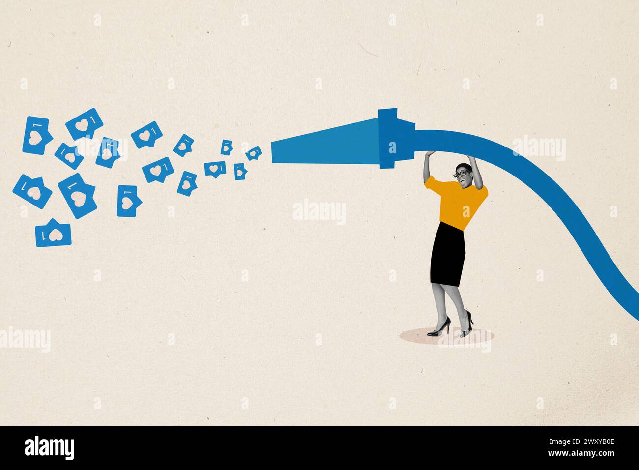 Composite photo collage of happy american girl hold water hose pour ...