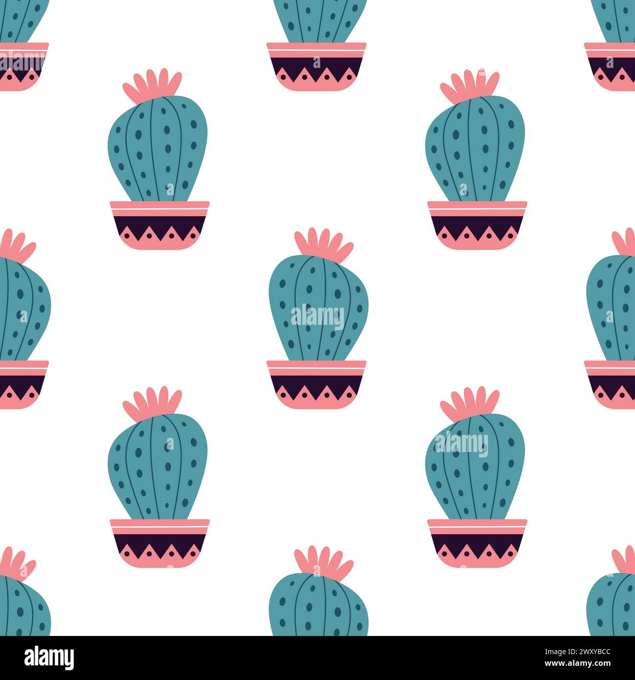Cute cacti in boho style. Cactus seamless pattern. Trendy boho ...