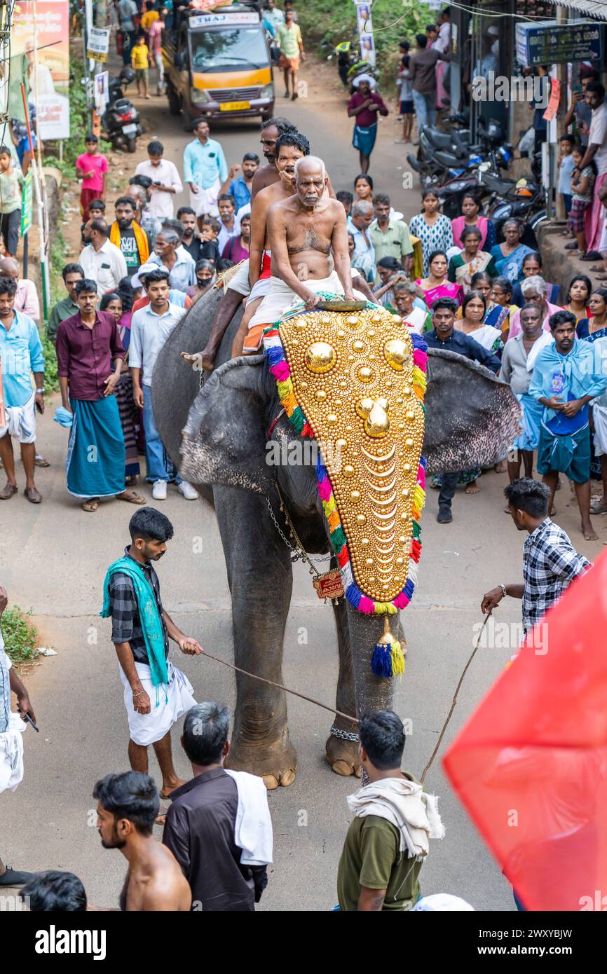 Mattathur, 27, March 2024: Dever temple festival celebration, elephant ...