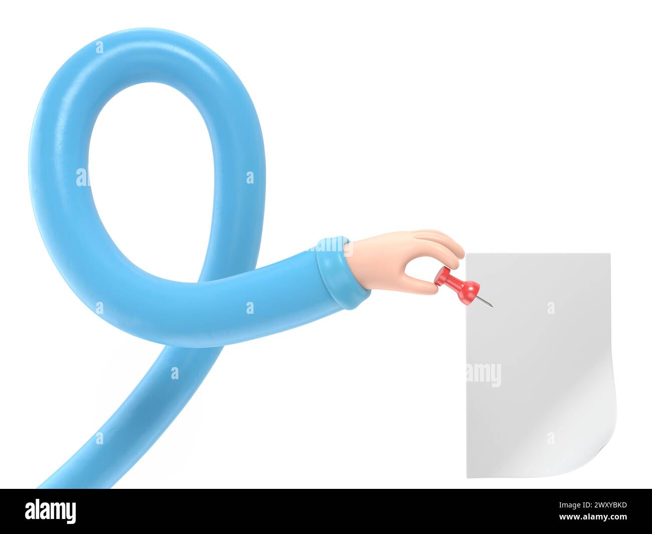 Paper push pins. Thumbtack in hand man. Empty white sheet. 3D ...