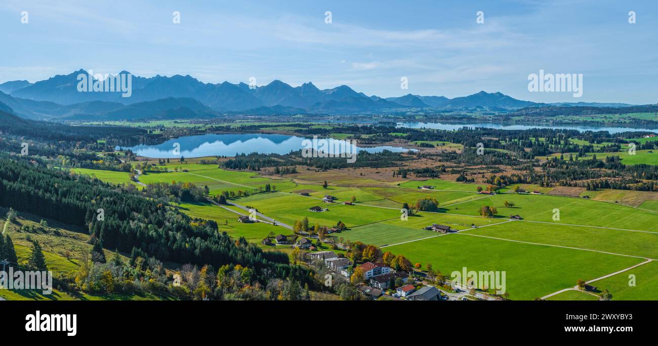 Aerial view of the village of Buching on the Bavarian border of the ...