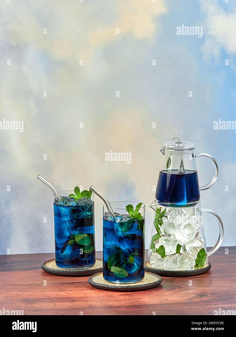 Iced blue tea made from Anchan flowers also known as butterfly pea ...