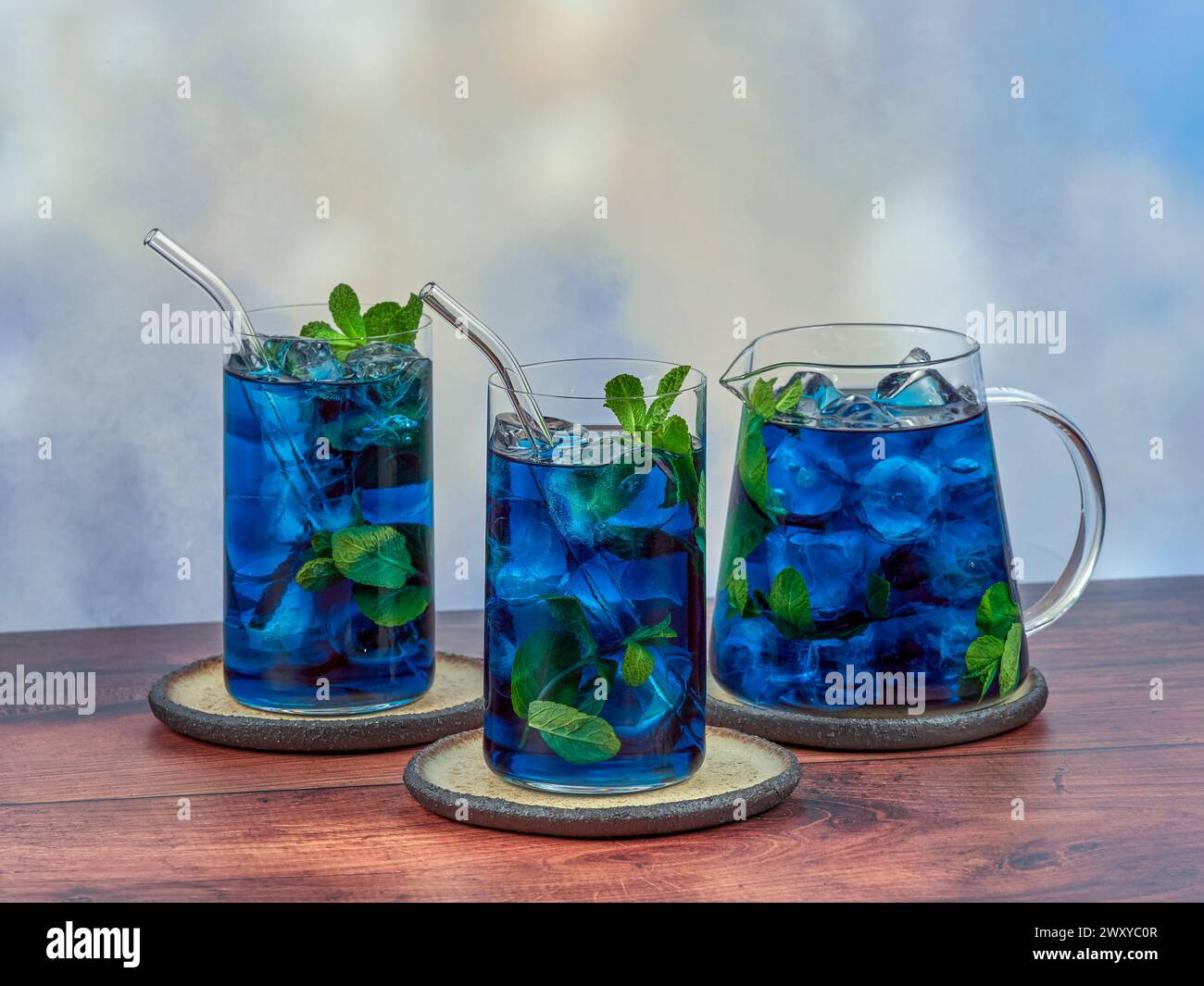 Iced blue tea made from Anchan flowers also known as butterfly pea ...
