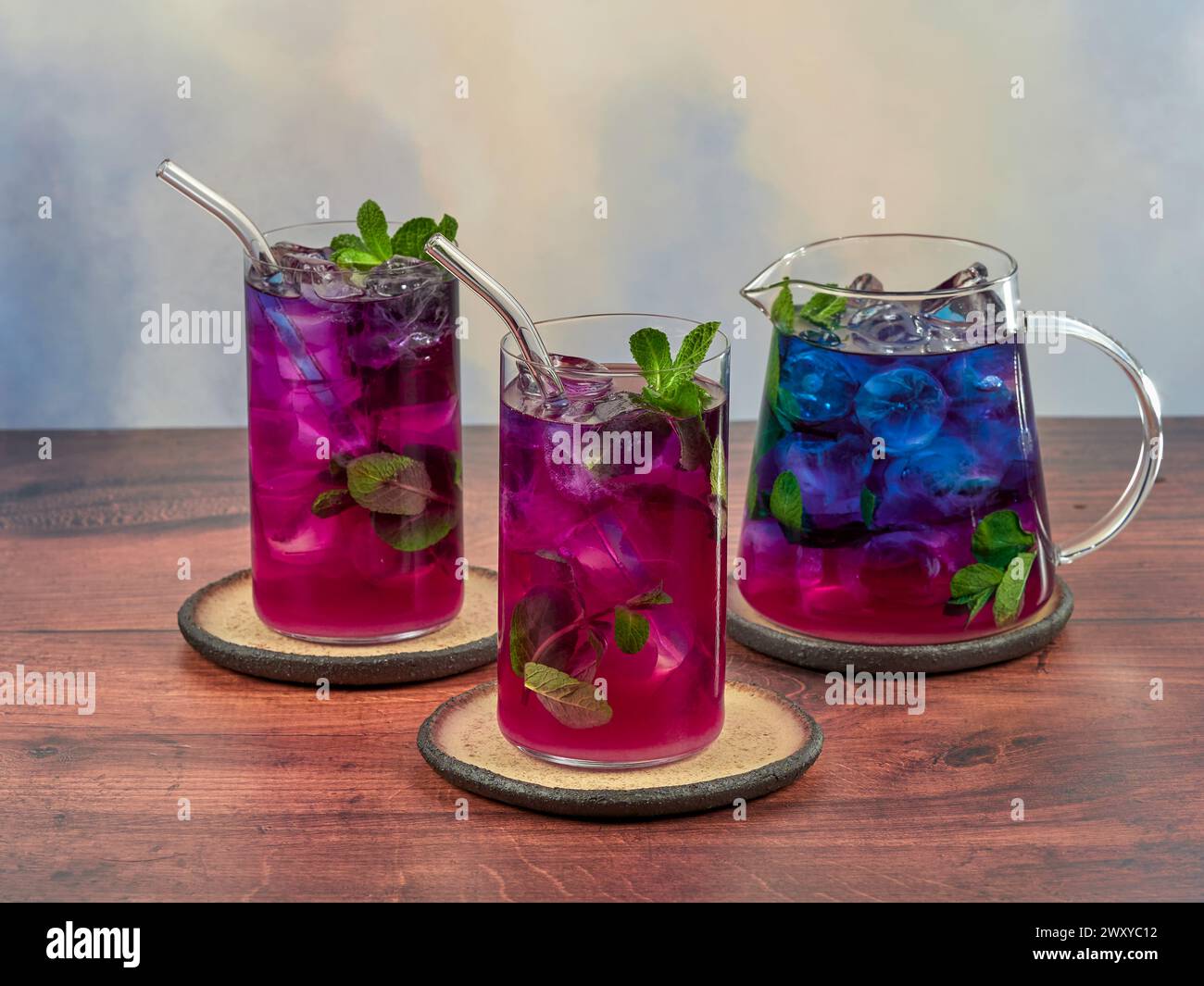 Iced blue tea made from Anchan flowers also known as butterfly pea ...