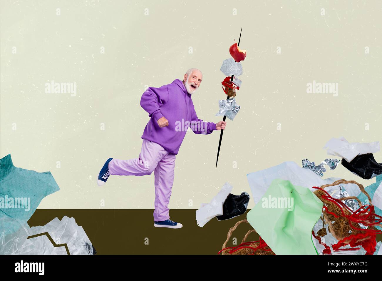 Trend artwork image 3D photo collage of old happy volunteer grandfather ...