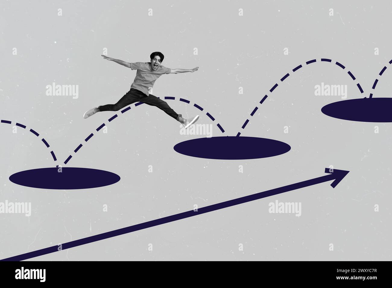 Composite trend sketch photo collage of active man jump high spread ...
