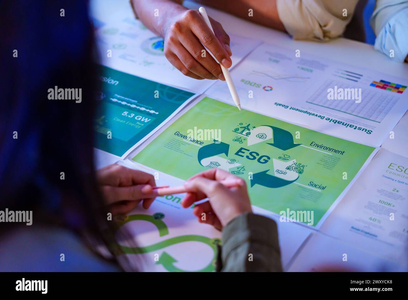 close up diversity team brainstorming focused on ESG (environment ...