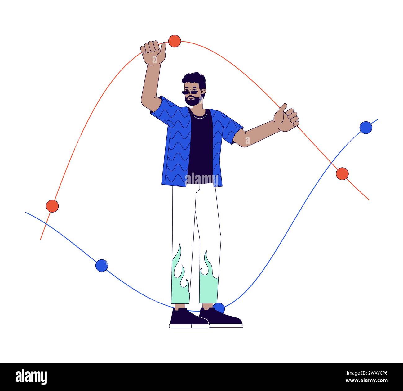 Black man holding line chart 2D linear cartoon character Stock Vector ...