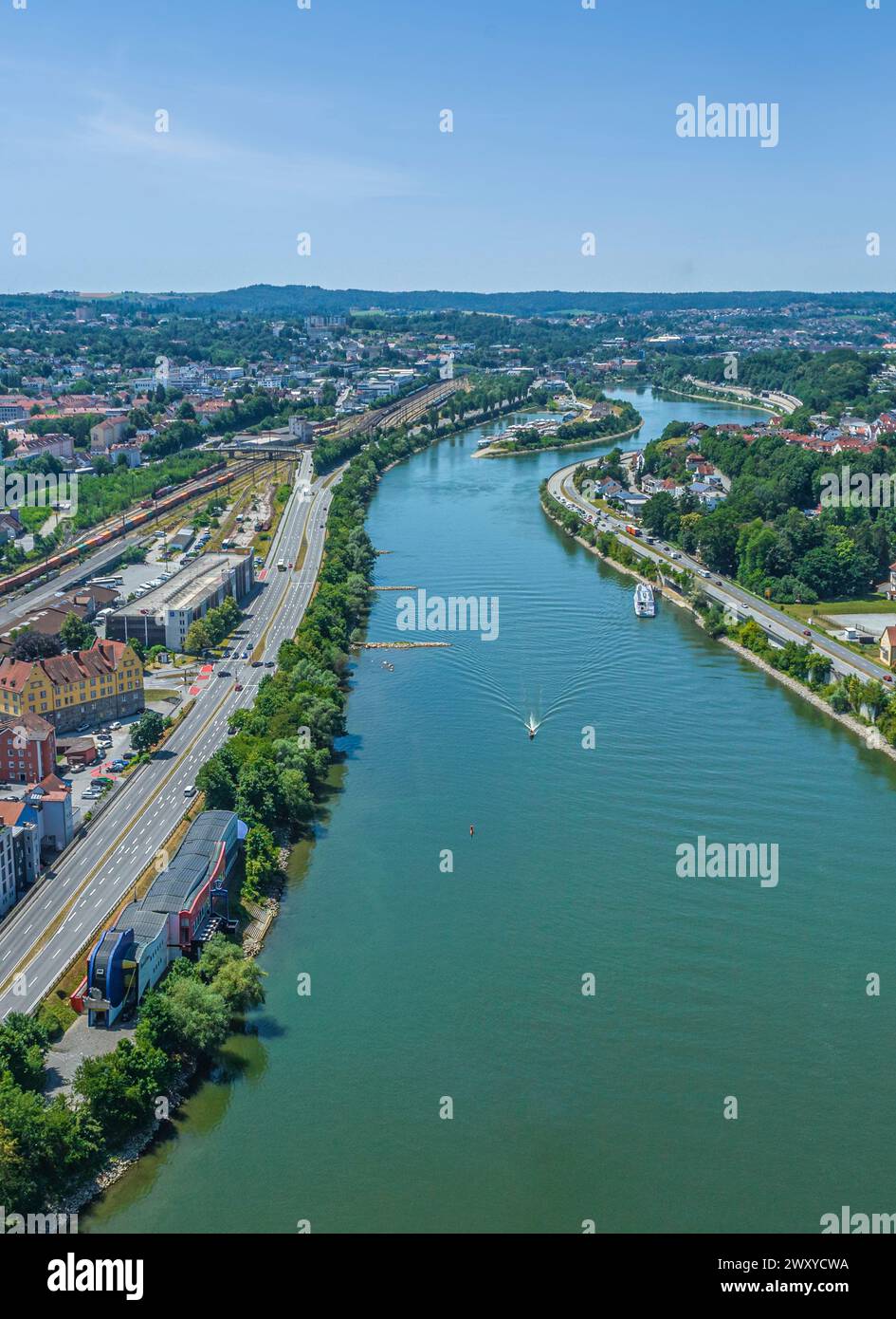 Aerial view of the beautiful three-river city of Passau in Lower ...
